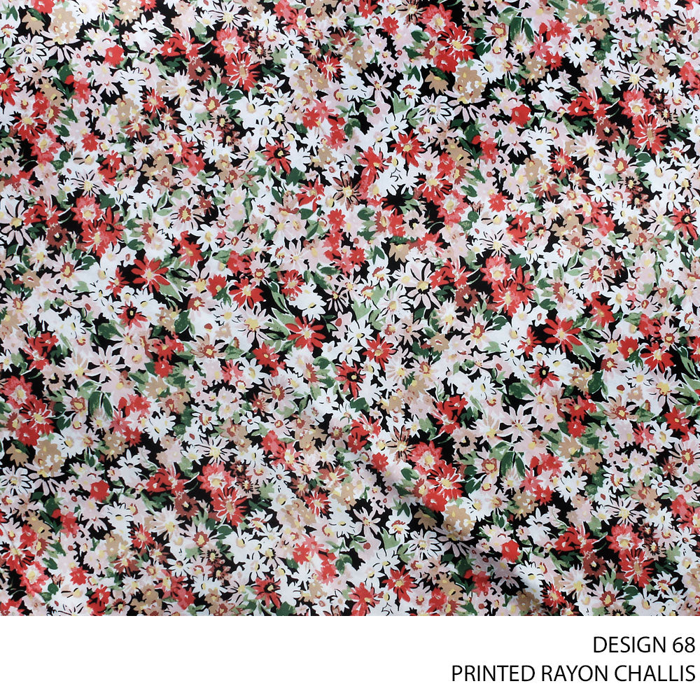 RAYON CHALLIS PRINTED FABRIC 140CM MULTI ROLL ROLL 001 – Habby And Lace