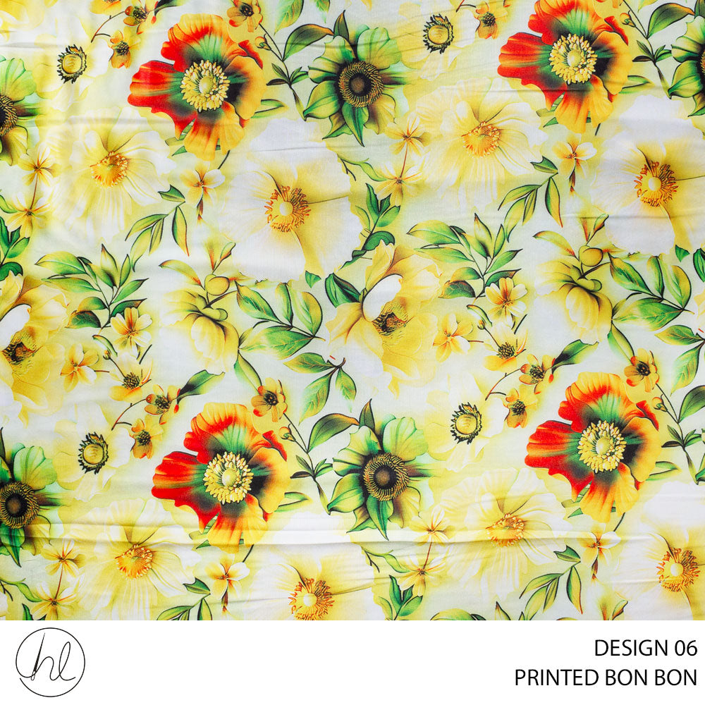 BON BON PRINTED FABRIC 150CM 100641 YELLOW ROLL ROLL 001 – Habby And Lace