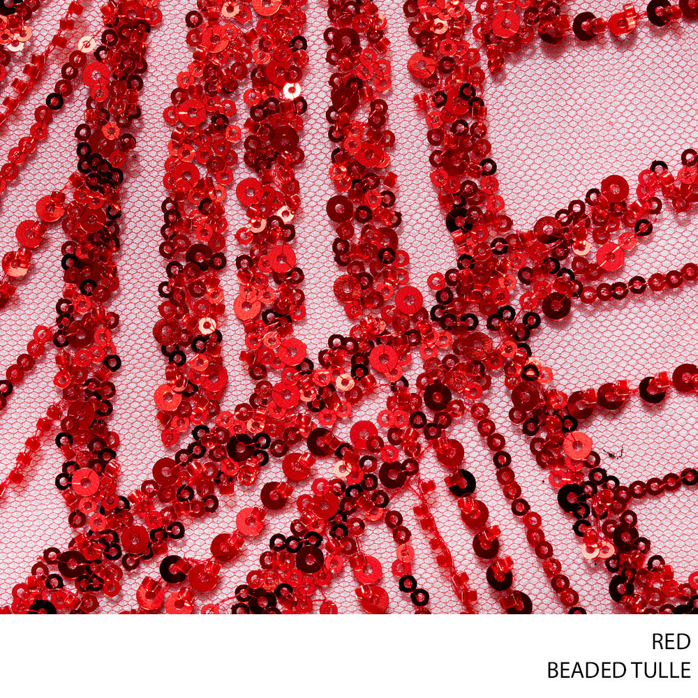 TULLE BEADED FABRIC D#11 130CM RED ROLL ROLL 001 – Habby And Lace