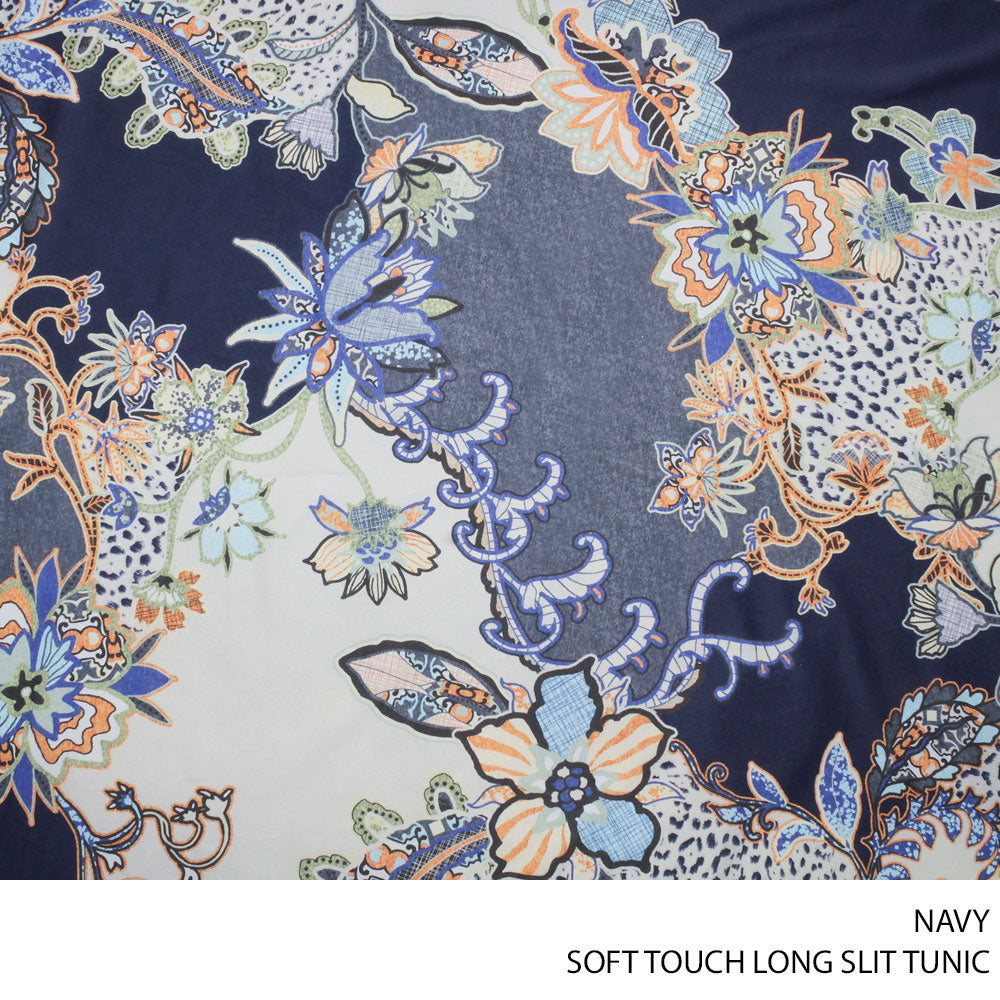 SOFT TOUCH LONG SLIT TUNIC FABRIC NAVY ROLL ROLL 001 – Habby And Lace
