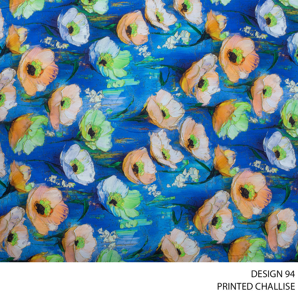 CHALLIS PRINTED FABRIC 150CM ROYAL ROLL ROLL 001 – Habby And Lace