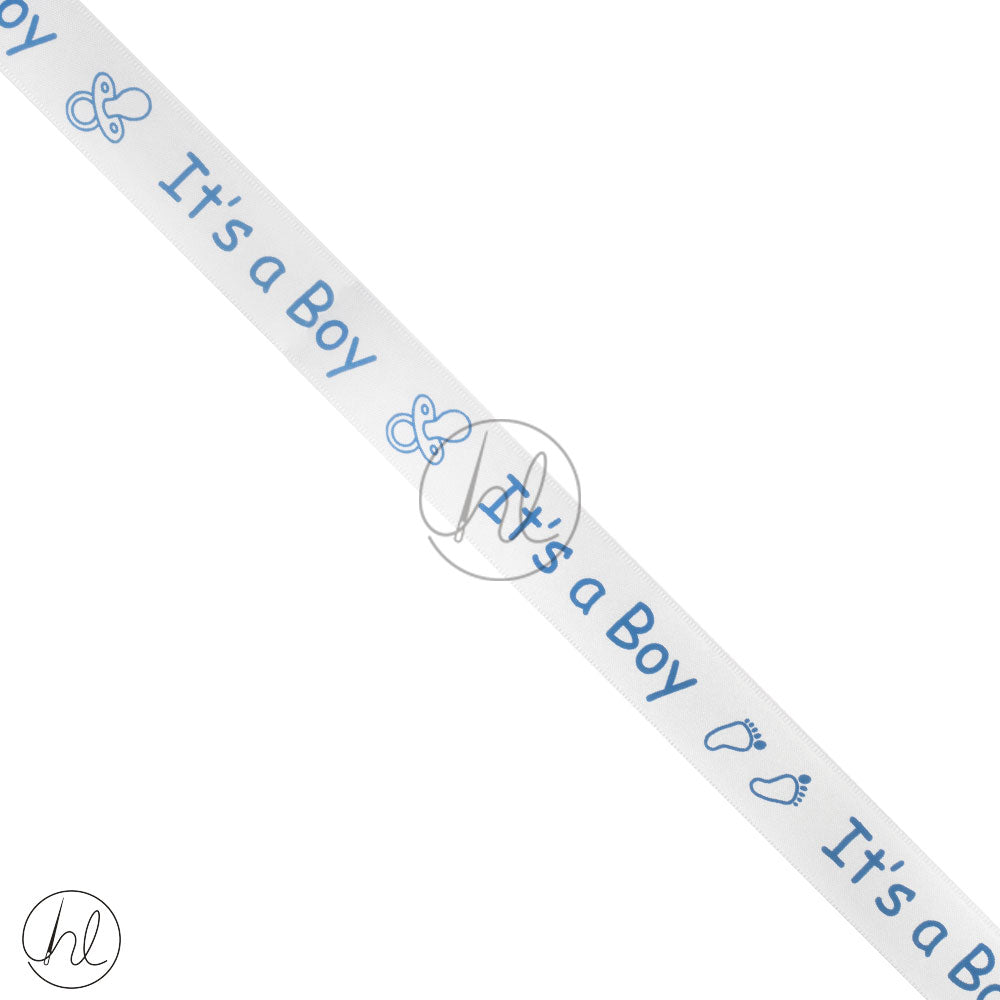 BABY SATIN RIBBON ITS A BOY WHITE 20MM PER M – Habby And Lace